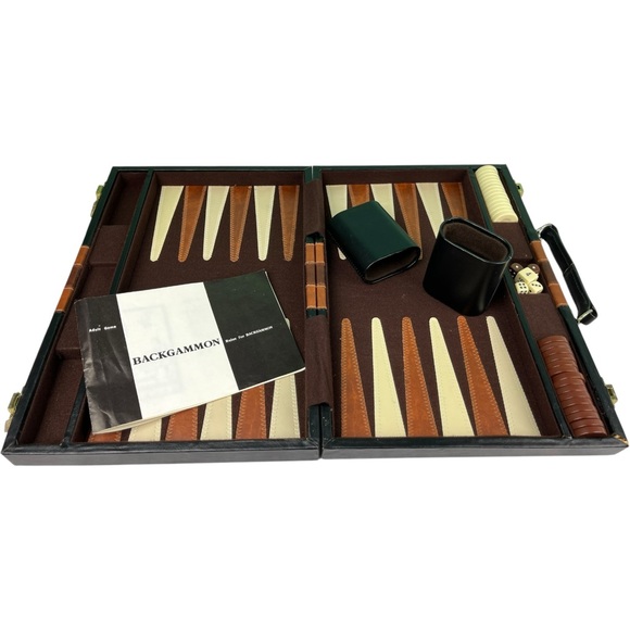 Vintage | Toys | Vintage Backgammon Game Set Faux Leather Case Complete ...